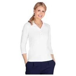 Poloshirt TRIGEMA "TRIGEMA Poloshirt mit Kristallsteinen", Damen, Gr. L, weiß, 95% Baumwolle, 5% Elastan, Shirts