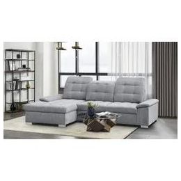 Ecksofa WERK2 "Carmen, mit Bettksten, Sitz- & Rückenheftung, Breite 261 cm, L-Form", grau (hellgrau), B:264cm H:105cm T:170cm, 95% Polyester, 5% Nylon, Sofas, mit Sitztiefenverstellung, Struktur weich, hellgrau, Topseller