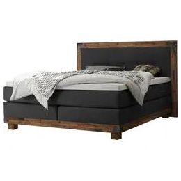 Boxspringbett Hasena "Chicago", braun (anthrazit, akazie grau), B:198cm L:206cm, Komplettbetten, Boxspringbett, im Vintagelook mit Punktsteppung im Kopfteil, Massivholz-Umrandung