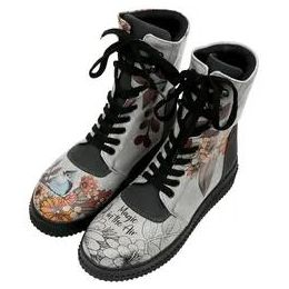 Schnürboots DOGO "Future High Top Boots Magic In The Air Damen Stiefeletten", Damen, Gr. 39, Normalschaft, bunt (grau), Lederimitat, Schuhe Schnürboots, Handgefertigt
