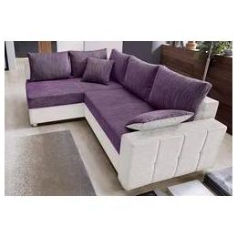 Ecksofa Collection AB "Parma L-Form", grau (grau, lila), B:224cm H:84cm T:161cm, Kunstleder SOFTLUX / Struktur (80% Polyester; 20% Polyacryl);Microfaser PRIMABELLE (100% Polyester);Zierkissen: Jeweils analog des Korpusbezugs (Wendekissen, teilweise im Materialmix);Microfaser PRIMABELLE (100% Polyester) / Struktur (80% Polyester; 20% Polyacryl), Sofas, mit Bettfunktion und Federkern