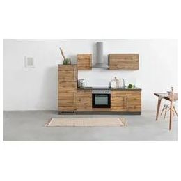 Küchenzeile KOCHSTATION "KS-Samos", braun (küche: natur, front: wotaneiche, korpus: grafitgrau, arbeitsplatte: anthrazit), B:270cm H:200cm T:60cm, Komplettküchen-Sets, Küchenzeile, Breite 270 cm, wahlweise mit E-Geräten, mit Arbeitsplatte