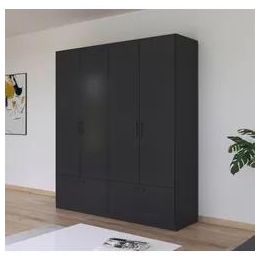 Drehtürenschrank Rauch "Kleiderschrank Schrank Garderobe Wäscheschrank BARI", grau (graumetallic), B:180cm H:210cm T:54cm, Holzwerkstoff, Schränke, mit Schubkästen und modernem Griff in Graumetallic MADE IN GERMANY