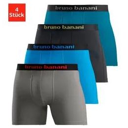 Boxer Bruno Banani "Boxershorts f&uuml;r Herren", Herren, Gr. S, 4 Stk., bunt (grau, t&uuml;rkis, schwarz, petrol), Jersey, Obermaterial: 95% Baumwolle, 5% Elasthan, unifarben, Unterhosen, mit l&auml;ngerem Bein und auff&auml;lligen Logobund