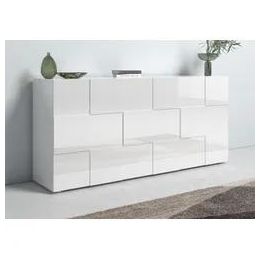 Sideboard Inosign "Dama Breite 181, Kommode 3 Türen, Anrichte", weiß (weiß hochglanz lack), B:181cm H:84cm T:42cm, Sideboards, Front in 3D-Optik, viel Stauraum, verschiedene Farben