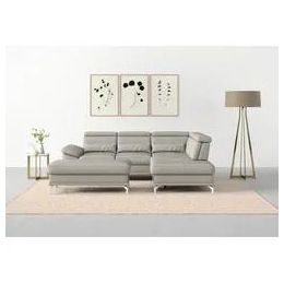 Sit & More Ecksofa SIT & MORE "Cabrio L-Form, B: 274 cm, mit Sitztiefen-, Arm- & Kopfteilverstellung", grau (hellgrau), B:274cm H:87cm T:230cm, Sofas, 3 Nierenkissen, Federkern, optional Bettfunktion und Stauraum