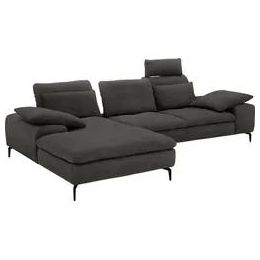 Ecksofa W.Schillig "valentinoo, Designsofa, bequem, elegant und zeitlos, L-Form", grün (hunter r66), B:299cm H:83cm T:178cm, Chenille-Flachgewebe R66 (85% Polyester, 15% Nylon), Sofas, inklusive Hocker, mit Sitztiefenverstellung, Breite 299 cm