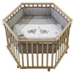 Laufgitter Roba "Jumbotwins, 6-eckig, natur", Baby, beige (natur), Laufställe, mit Stoffeinlage und Nestchen; Rollen, höhenverstellbar