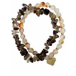 Armband Set Firetti "Multipack Schmuck Geschenk Zugarmbänder Steinarmband Edelstein", bunt (gelbgoldfarben, grau, beige, orangerot, grau, beige, orangerot), Armbänder, 18cm, Silikon Stein, Silikon, Stein, Made in Germany - mit Achat, Rauchquarz