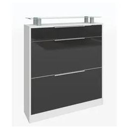 borchardt Möbel Schuhschrank BORCHARDT MÖBEL "Oliva", weiß (weiß matt, graphit hg), B:89cm H:104cm T:24cm, Holzwerkstoff, Schränke, Breite 89 cm, stehend, mit 2 Doppeltrommeln und 1 Schubkasten