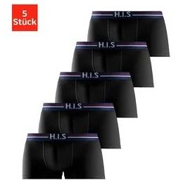 H.I.S. Hipster H.I.S, Herren, Gr. M (5), 5 Stk., schwarz, Jersey, Obermaterial: 95% Baumwolle, 5% Elasthan, unifarben, k&ouml;rpernah, Unterhosen, knapp sitzende Boxershorts mit Streifen aus Baumwollmischung