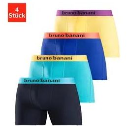 Boxer Bruno Banani "Boxershorts f&uuml;r Herren", Herren, Gr. XXL, 4 Stk., bunt (gelb, royalblau, t&uuml;rkis, navy), Jersey, Obermaterial: 95% Baumwolle, 5% Elasthan, unifarben, Unterhosen, mit l&auml;ngerem Bein und auff&auml;lligen Logobund