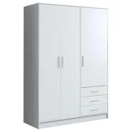 Kleiderschrank FORTE "Jupiter, Made in Europe, mit Schubladen", weiß, B:145cm H:200cm T:60cm, FSC-zertifizierter Holzwerkstoff, Schränke, Drehtürenschrank, Stauraum, 2 Breiten, 4 Farben, Schubladen, variable Einlegeböden