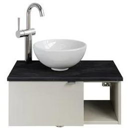 Waschtisch SAPHIR "Serie 6915 Waschschale mit Unterschrank für Gästebad, Gäste WC", beige (kaschmir matt, schiefer, kaschmir matt touch), B:61cm H:39,8cm T:35cm, Waschtische, 61 cm mit Keramik-Aufsatzbecken, 1 Tür und 1 Fach