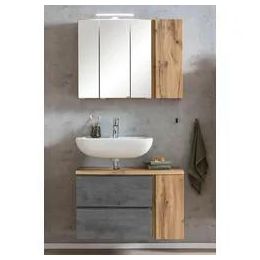 Badmöbel-Set Welltime "Sölden", grau (oxid beton), B:85cm H:200cm T:35cm, MDF, Kastenmöbel-Sets
