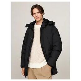 Parka Tommy Hilfiger "ROCKIE UTILITY PARKA", Herren, Gr. M, schwarz, Web, Obermaterial: 80% Polyamid, 20% Polyurethan. Futter: 100% Polyamid. Wattierung: 100% Polyester, regular fit, Rippstrickbündchen, Jacken, Winterjacke, Outdoorjacke hoch geschlossen, Stehakragen mit Fellimitat