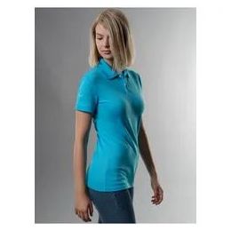 Poloshirt TRIGEMA "TRIGEMA Poloshirt aus elast. Piqué", Damen, Gr. M, blau (azur), 94% Baumwolle, 6% Elastan, Basic, Shirts
