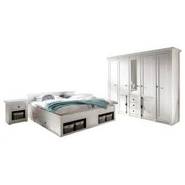 Schlafzimmer-Set Home Affaire "California", weiß (pinienfarben, weiß), B/H: 180cm x 200cm, Schlafzimmermöbel-Sets, groß: Bett 180 cm, 2 Nachttische, 5-trg Kleiderschrank, Topseller