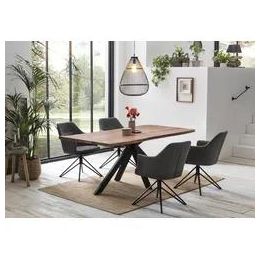 Esstisch Home Affaire "Manhattan", beige (natur, schwarz, natur), B:200cm T:100cm, Tische, mit echter Baumkante
