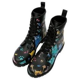 Schnürboots DOGO "Longe Boots Schnürstiefel Cat Lovers Black Damen Stiefeletten", Damen, Gr. 40, Normalschaft, schwarz, Lederimitat, Schuhe, Handgefertigt