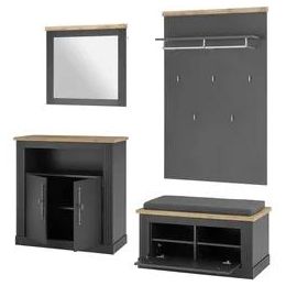 Garderoben-Set Home Affaire "WESTMINSTER TOPSELLER", grau (dunkelgrau, wotan eiche), B:204cm H:200cm T:45cm, Kastenmöbel-Sets, im romantischen Landhausstil