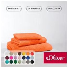 Handtuch Set s.Oliver "s.Oliver, Premium Qualität, 600 gr/m2", orange, 3 Stk., Walkfrottier, Obermaterial: 100% Baumwolle, Handtuch-Sets, 1 Gästetuch 30x50 cm, 1 Handtuch 50x100 cm, 1 Duschtuch 70x140 cm