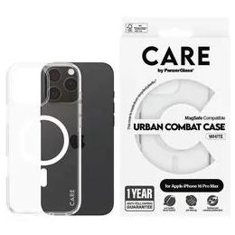 CARE BY PANZERGLASS Handyhülle "Urban Combat Case mit MagSafe für Apple iPhone 16 Pro Max", weiß (transparent, weiß), B:11cm H:1,9cm T:19,6cm, Hüllen, Backcover, Schutzhülle, Handyschutzhülle, Case, Schutzcase, stoßfest