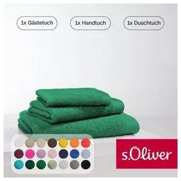 Handtuch Set s.Oliver "s.Oliver, Premium Qualität, 600 gr/m2", grün, 3 Stk., Walkfrottier, Obermaterial: 100% Baumwolle, Handtuch-Sets, 1 Gästetuch 30x50 cm, 1 Handtuch 50x100 cm, 1 Duschtuch 70x140 cm