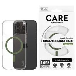 CARE BY PANZERGLASS Handyhülle "Urban Combat Case für Apple iPhone 16 Pro", grün (grün, transparent), iPhone 16, Hüllen, Backcover, Schutzhülle, Handyschutzhülle, Case, Schutzcase, stoßfest