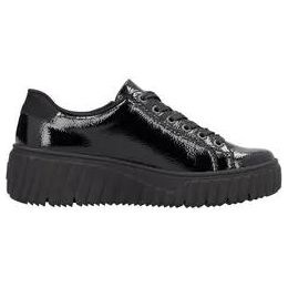 Plateausneaker Rieker, Damen, Gr. 40, schwarz, Lackleder, glänzend, Schuhe, Freizeitschuh, Halbschuh, Schnürschuh mit Plateausohle