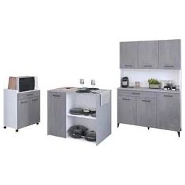 Mehrzweckschrank-Set Parisot "Parisot, Malice 6 - Buffet, Beistellschrank auf Rollen, Insel", grau (beton optik, hell), Spanplatte, Kastenmöbel-Sets, Beistellschrank auf Rollen, Insel mit Sitzgelegenheit, Beton-Optik