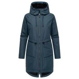 Kurzmantel Ragwear "Holstic", Damen, Gr. XXL (44), blau (dunkelblau), Obermaterial: 100% Polyester, Innenfutter: 100% Polyester, Wattierung: 100% Polyester, figurumspielend knieumspielend, hoch geschlossener Ausschnitt, Ärmel ohne Ärmelschlitz Rippstrickbündchen, Mäntel, Wasserdichter Damen Wintermantel mit Kunstfell am Kragen