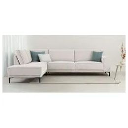Ecksofa Places of Style "Polsterecke Oland, Struktur, Flachgewebe, Luxus-Microfaser, Boucle", braun (latte), B:289cm H:85cm T:210cm, 100% Polyester, Sofas, L-Form, 289 cm, Wellenunterfederung, Skandi-Design, Metallfüße