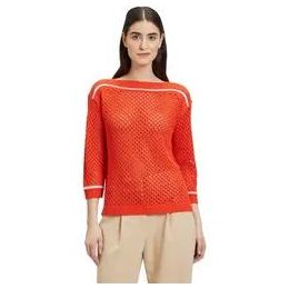 Strickpullover Betty Barclay "Damen Lochstrick-Pullover mit Strickdetails", Damen, Gr. 46, rot (patch rot, weiß), Strick, Obermaterial: 100% Polyacryl., gerade normal, U-Boot-Ausschnitt, Pullover, Kontraststeppung