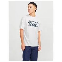 Jack & Jones Rundhalsshirt JACK & JONES "JJEBRYAN CORP LOGO TEE SS O-NECK NOOS", Herren, Gr. M, weiß, Jersey, Obermaterial: 100% Baumwolle, bedruckt, Modisch, relaxed fit taillenbedeckt, Rundhals, gerader Abschluss, Shirts, mit Logo Druck