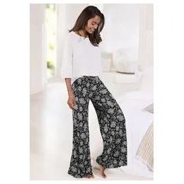 Pyjama Vivance DREAMS, Damen, Gr. 56/58, schwarz (schwarz paisley), Single Jersey, Obermaterial: 100% Viskose, Paisley, unifarben, bequem lang, Rundhals, Raglanärmel elastischer Bund, Homewear-Sets, mit Paisleymuster