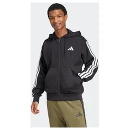 Sweatshirt Adidas SPORTSWEAR "M 3S FL FZ HD", Herren, Gr. M, schwarz-weiß (schwarz, weiß), Obermaterial: 55% Baumwolle, 36% Polyester, 9% Viskose, normal, ohne Ausschnitt, Sweatshirts
