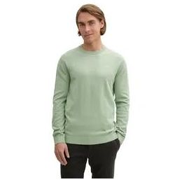 Rundhalspullover Tom Tailor, Herren, Gr. XL, grün (spring grün melange), Strick, Obermaterial: 100% Baumwolle, unifarben, regular fit, Rundhals, Bündchen, Pullover, mit Logostickerei
