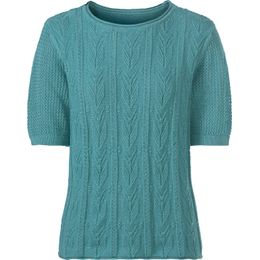CR&Eacute;ATION L Damen Kurzarmpullover mit Strickmuster-Mix ozean Gr&ouml;&szlig;e 40