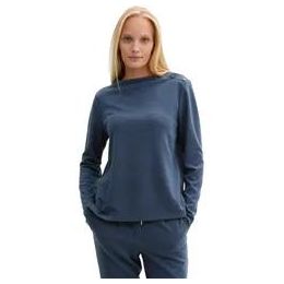 Longsweatshirt Tom Tailor, Damen, Gr. M38, blau (colony blau schwarz mini pepita), Obermaterial: 66% Polyester, 32% Viskose, 2% Elasthan, Jacquardmuster, Casual, regular fit taillenbedeckt, U-Boot-Ausschnitt, gerader Abschluss, Sweatshirts, mit Knöpfen an der Schulter