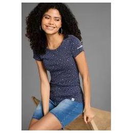 T-Shirt Kangaroos, Damen, Gr. 32/34 (XS), blau (marine, meliert), Rippware, Obermaterial: 60% Baumwolle, 40% Polyester, bedruckt, meliert, sehr figurbetont hüftbedeckend, Rundhals, Shirts, Kurzarm, elastische Rippware, mit Herz-Muster, Rundhalsausschnitt