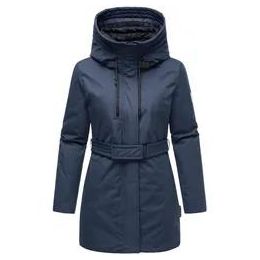 Winterjacke Navahoo "Eishauch 14", Damen, Gr. XXXL(46), blau (navy), Obermaterial: 55% Nylon, 45% Baumwolle. Innenfutter: 100% Polyester. Wattierung: 100% Polyester. &Auml;rmelfutter: 100% Polyester, figurumspielend Po-bedeckend, hoch geschlossener Ausschnitt, eng Rippstrickb&uuml;ndchen, Jacken Winterjacke, Damen Winterparka mit Tailleng&uuml;rtel und Fleece-Kragen