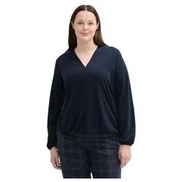 Langarmshirt Tom Tailor PLUS, Damen, Gr. 48, blau (sky captain blau), Single Jersey, Obermaterial: 70% Modal, 30% Polyester, unifarben, loose fit hüftbedeckend, V-Ausschnitt, elastischer Bund, Shirts, mit V-Ausschnitt