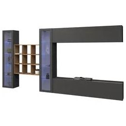 Wohnwand Inosign "Maruska", grau (anthrazit, anthrazit), B:350cm H:180cm T:30cm, Spanplatte, Kastenmöbel-Sets