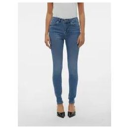 Véro Moda Skinny-fit-Jeans VERO MODA "VMFLASH MR SKINNY JEANS LI347 NOOS", Damen, Gr. XS (34), Länge 34, blau (medium blau denim), Denim/Jeans, Obermaterial: 89% Baumwolle, 9% Elastomultiester, 2% Elasthan, unifarben, skinny fit, Jeans