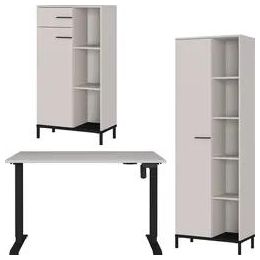 Büromöbel-Set Germania "GW-Rovigo", beige (kaschmir, schwarz), B:278cm H:190cm T:80cm, Metall, Spanplatte, Arbeitsmöbel-Sets, Schreibtisch elektrisch höhenverstellbar