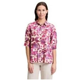 Kurzarmbluse Cartoon "Damen Leinenbluse mit Kragen", Damen, Gr. 36, rosa (cream, schwarz pink), Obermaterial: 55% Leinen, 45% Viskose., lässig geschnitten normal, Blusen