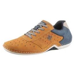 Sneaker Rieker, Herren, Gr. 45, bunt (ocker, jeansblau), Nubuklederimitat, Textil, Schuhe, Schnürschuh, Halbschuh, Freizeitschuh mit MemoSoft-Innensohle