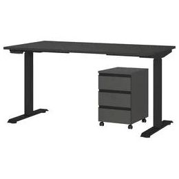 Büromöbel-Set Germania "Lemont", grau (graphit), B:195cm H:120cm T:80cm, Kunststoff, Metall, Spanplatte, Arbeitsmöbel-Sets, Set bestehend aus höhenverstellbarem Schreibtisch und Rollcontainer