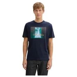 T-Shirt Tom Tailor, Herren, Gr. XXL, blau (sky captain blau), Jersey, Obermaterial: 100% Baumwolle, bedruckt, regular fit taillenbedeckt, Rundhals, gerader Abschluss, Shirts, mit Foto-Print